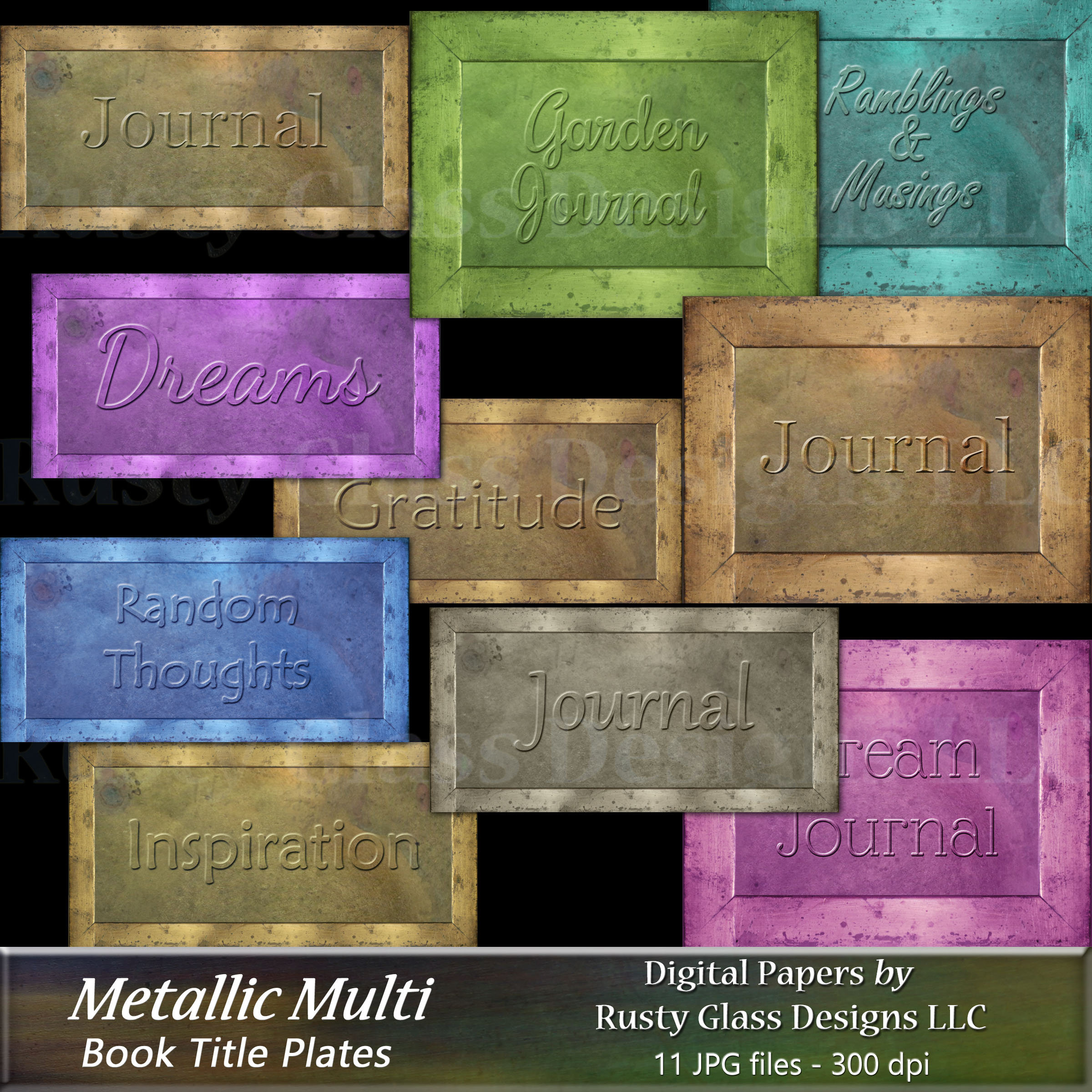 Printable Metallic Bookplates, Printable Metallic Junk Journal Title ...