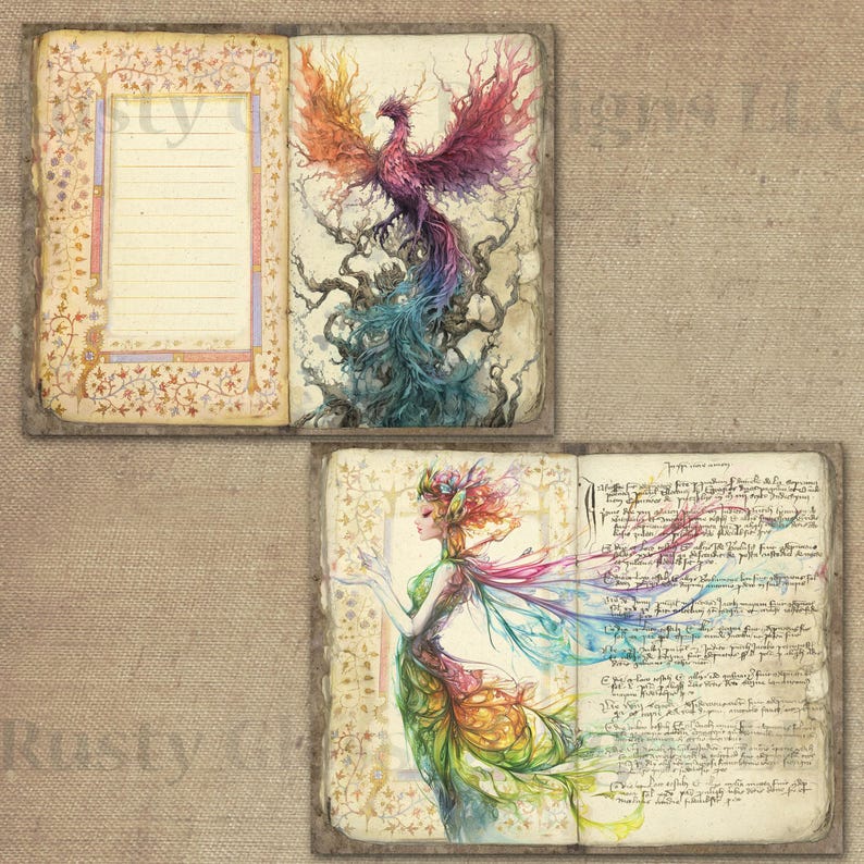 Magic and Myth Junk Journal Pages Printable Journal, Set 1, Blank and ...