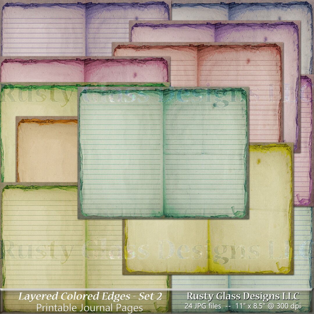 Layered Colored Edges Set 2 / Colorful Junk Journal Pages / Blank and ...