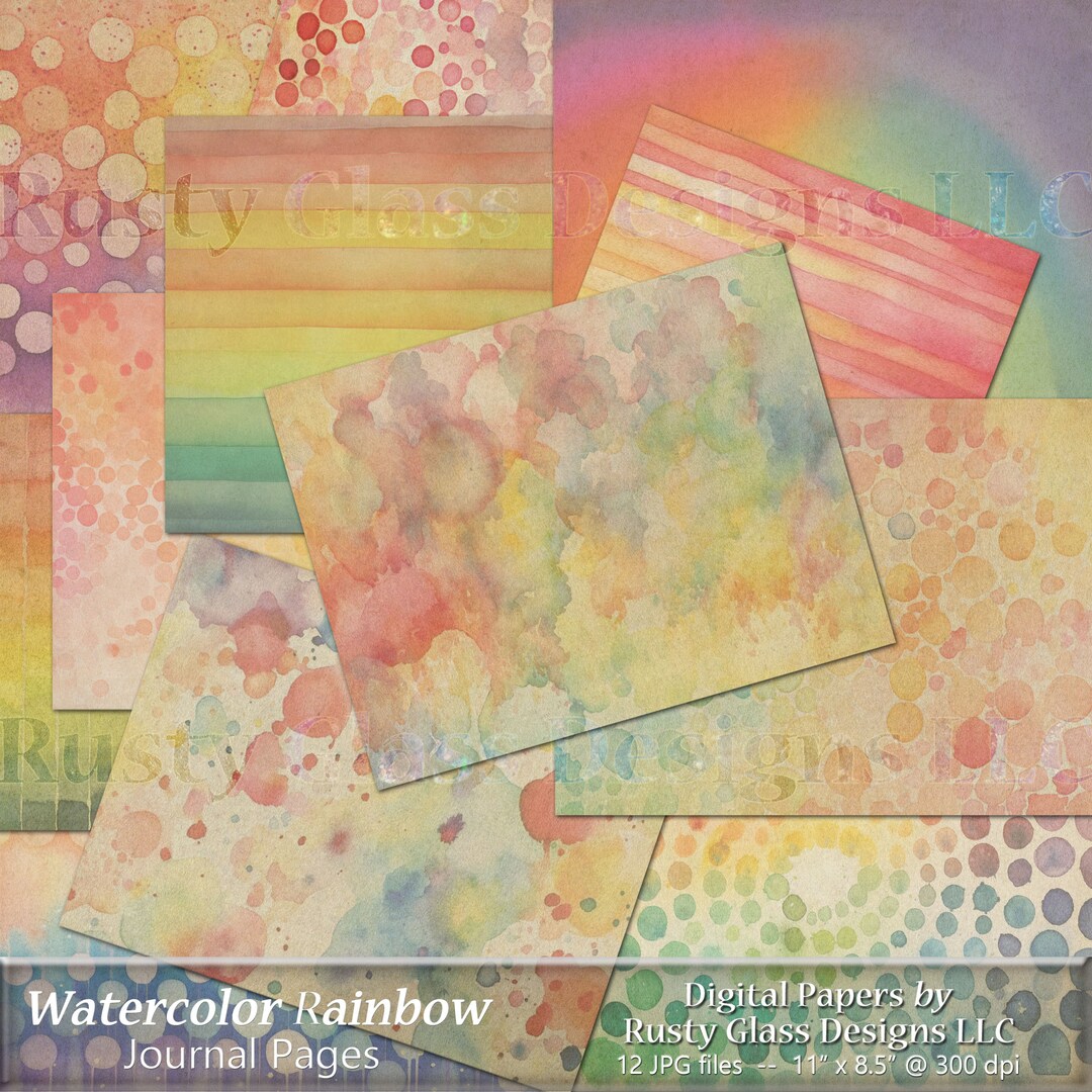 Rainbow Printable Junk Journal Papers, Watercolor Rainbow, Digital ...
