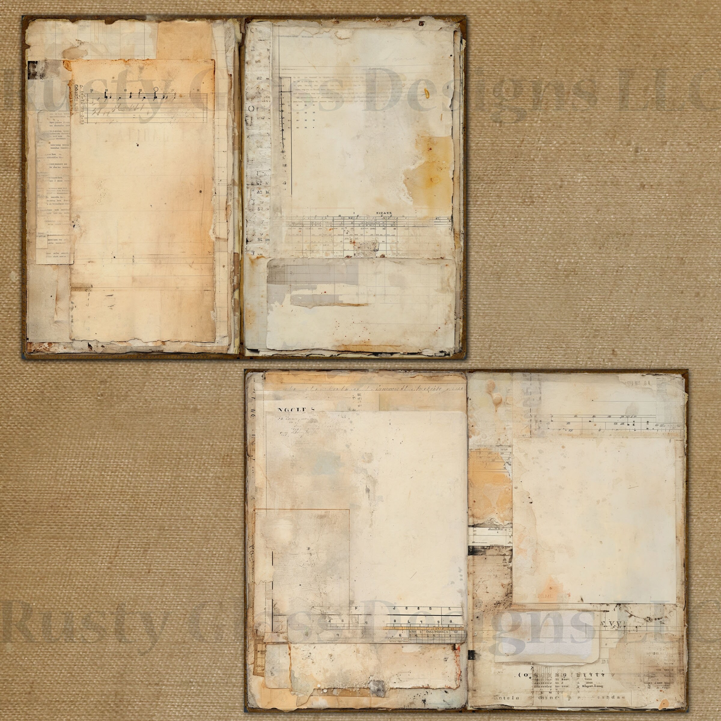 Ledger Stacks Junk Journal Pages, Set 4, Neutral Layered Paper Journal ...