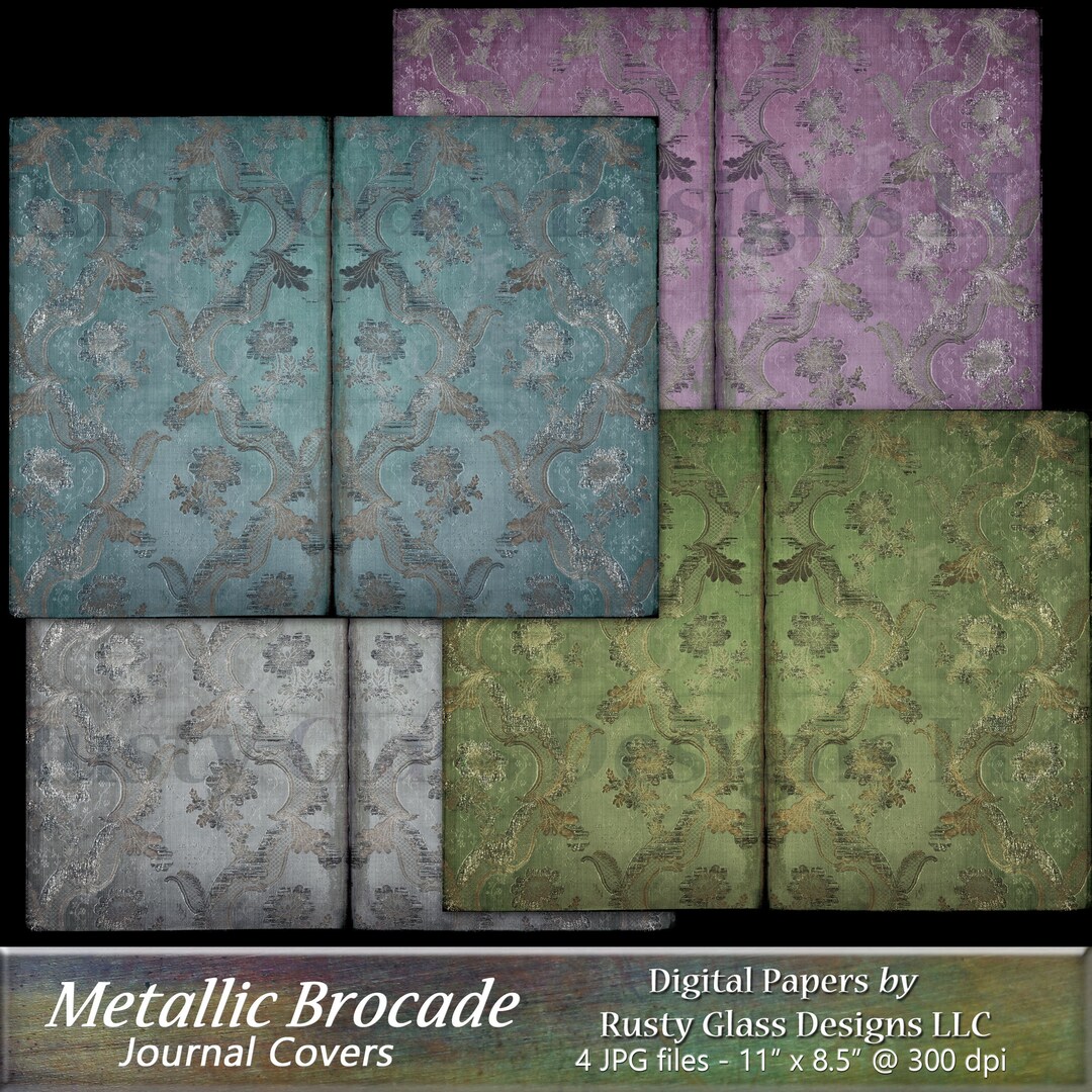 Metallic Brocade Printable Journal Covers, Digital Papers, Brocade Junk ...