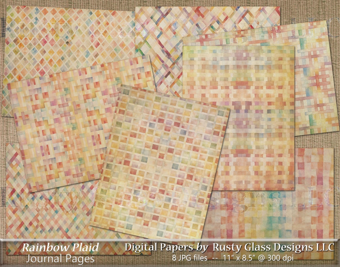 Junk Journal Background Papers, "rainbow Plaid" / Rainbow Paper ...