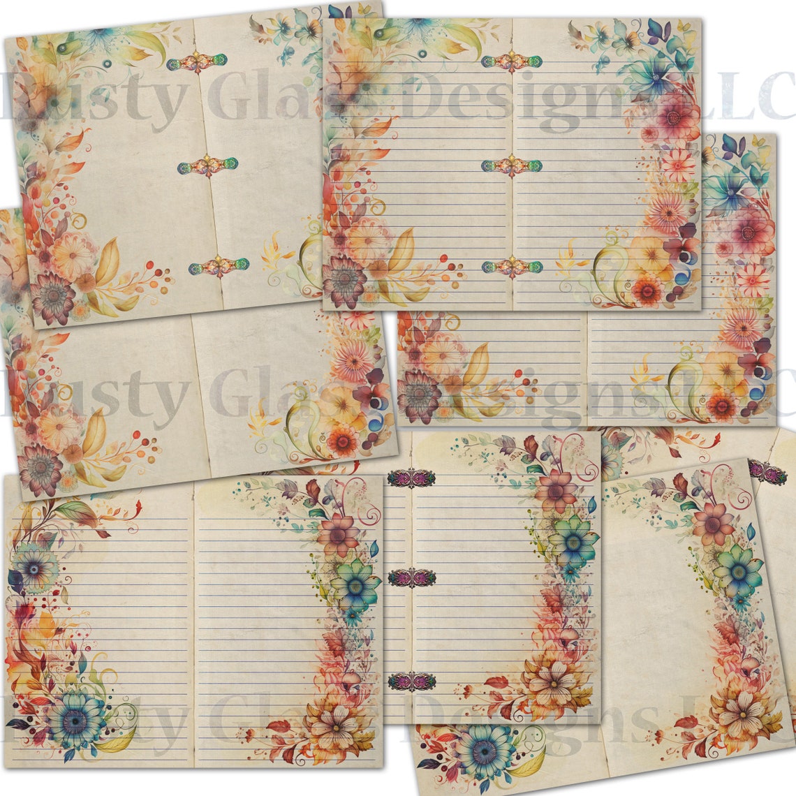 Colorful Ornamental Border Junk Journal Pages, Printable Journal Pages ...