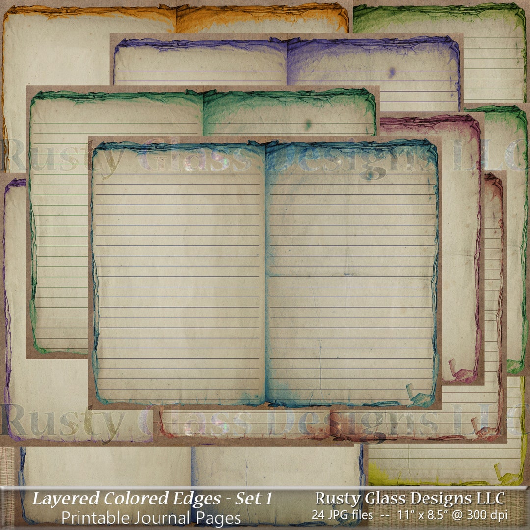 Layered Colored Edges / Antique Junk Journal Pages / Journal Paper Pack ...