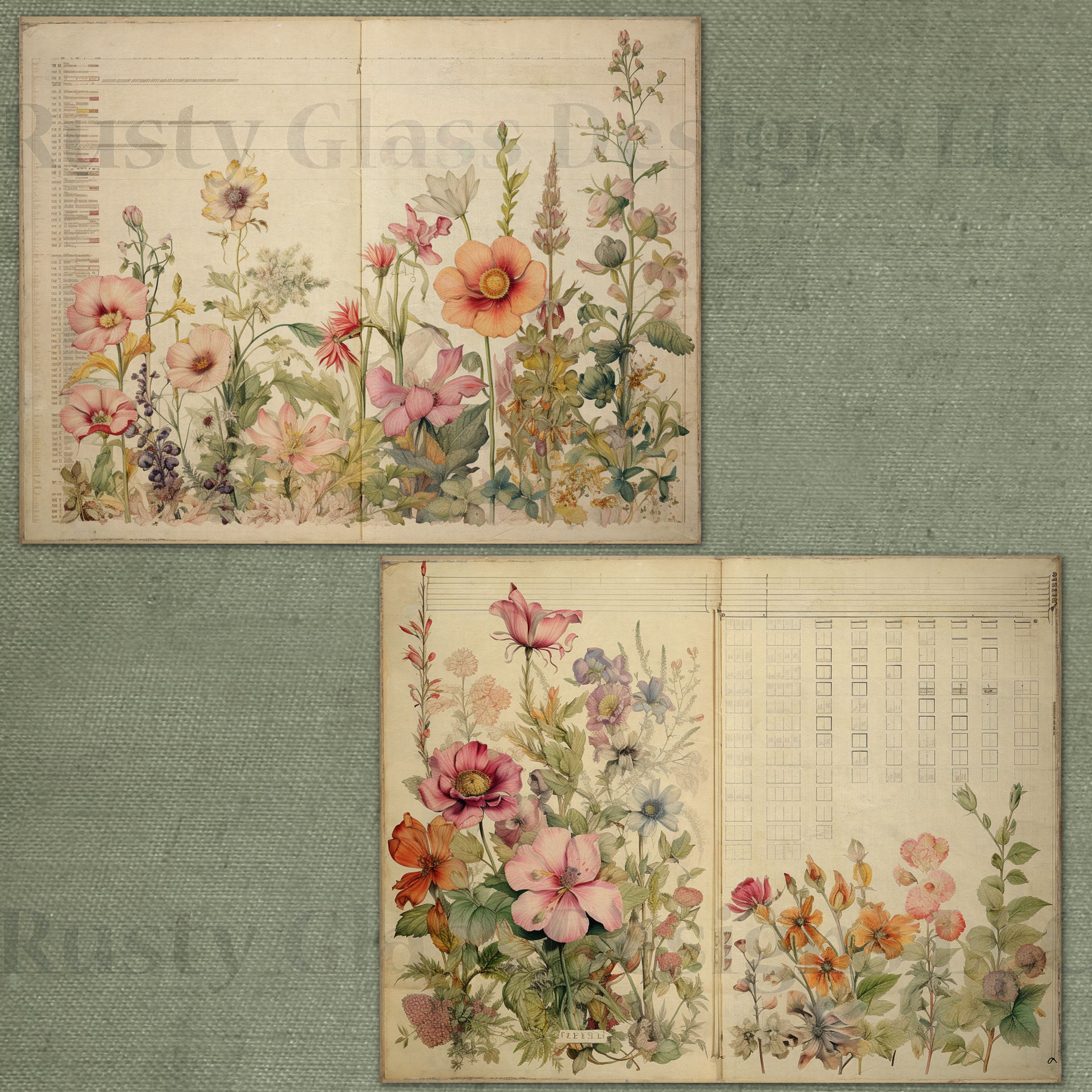 Pastel Botanical Ledger Journal Pages Set 2 / Printable Junk Journal ...