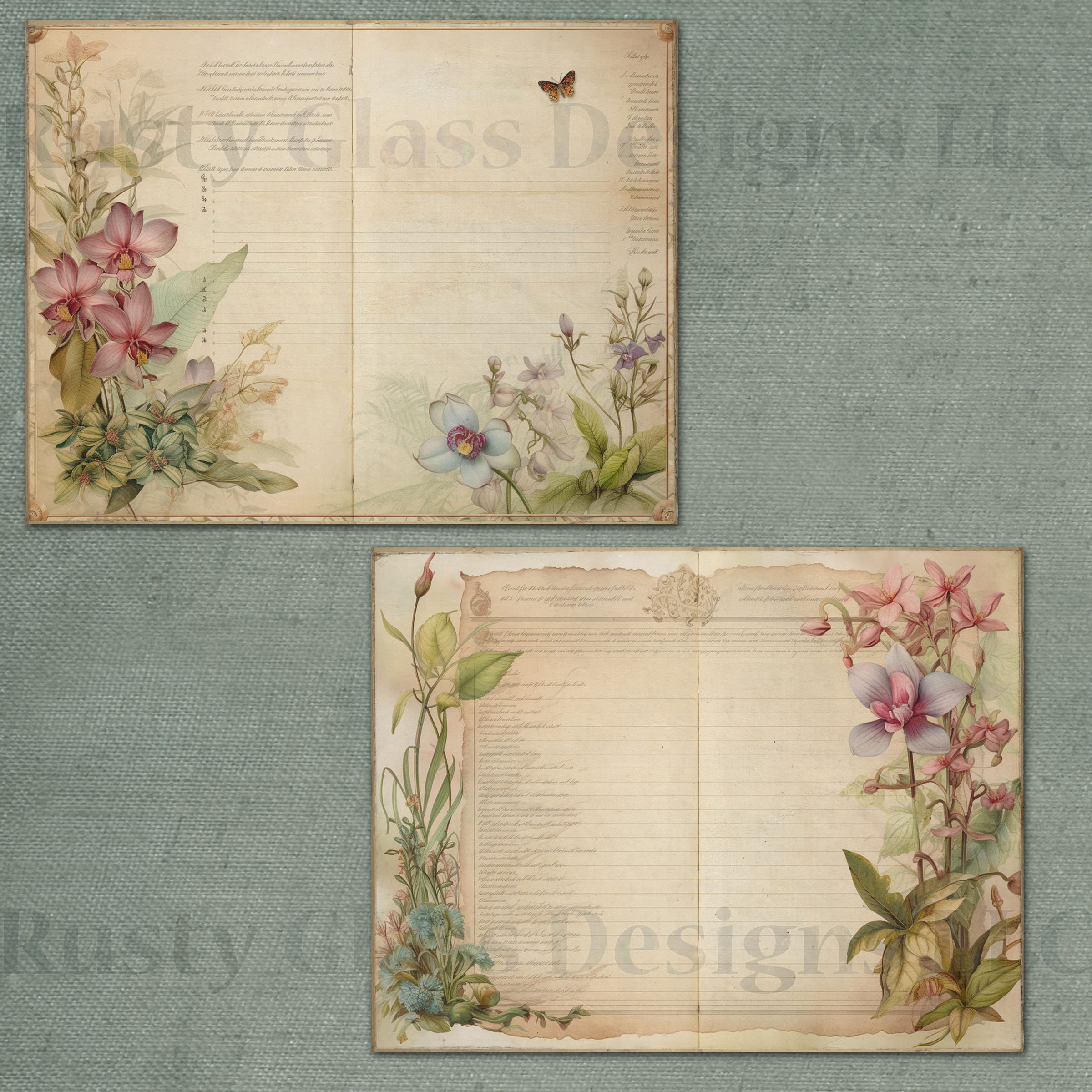 Pastel Botanical Ledger Journal Pages Set 4, Printable Junk Journal ...