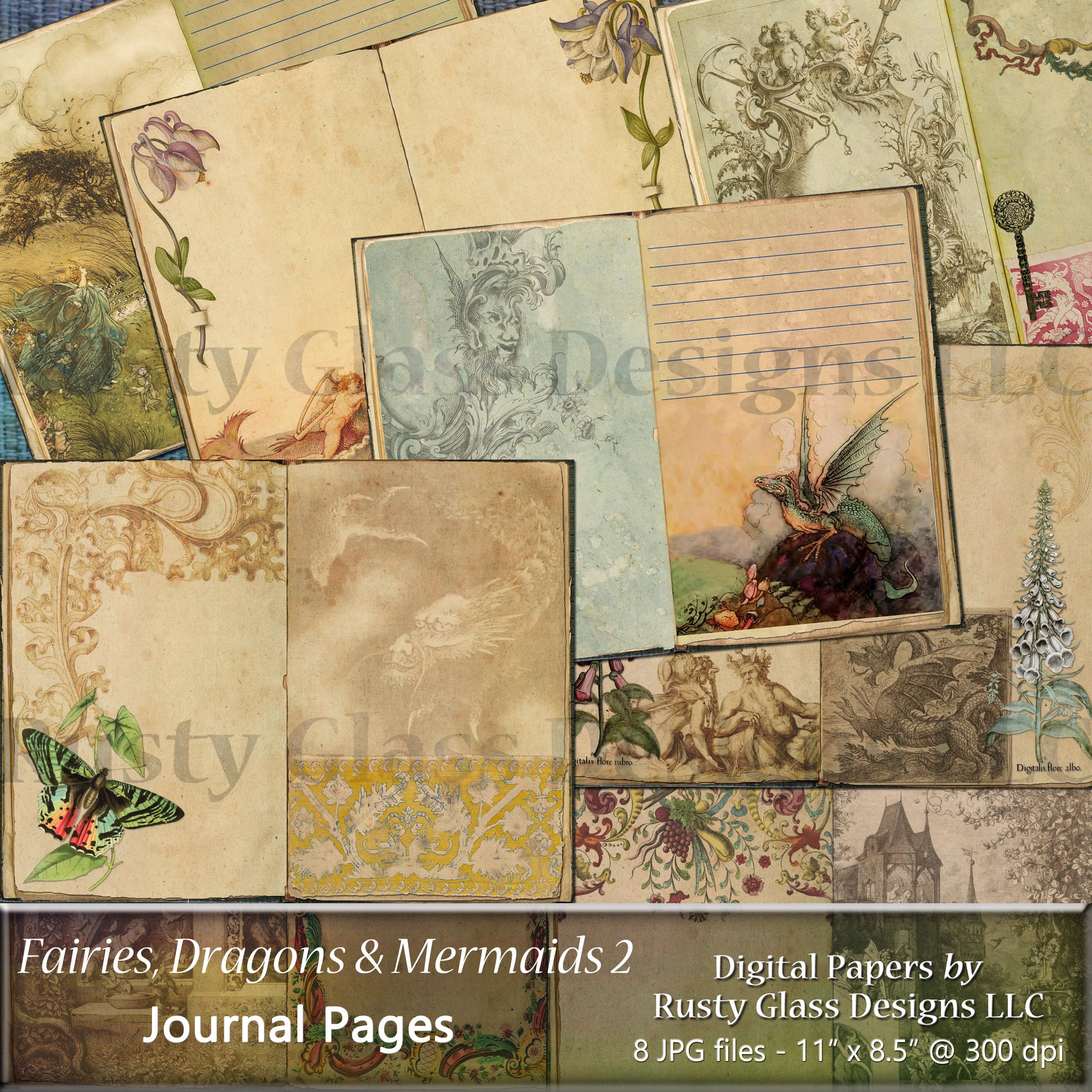 Fairies Dragons Mermaids Printable Junk Journal Pages, Digital Papers ...