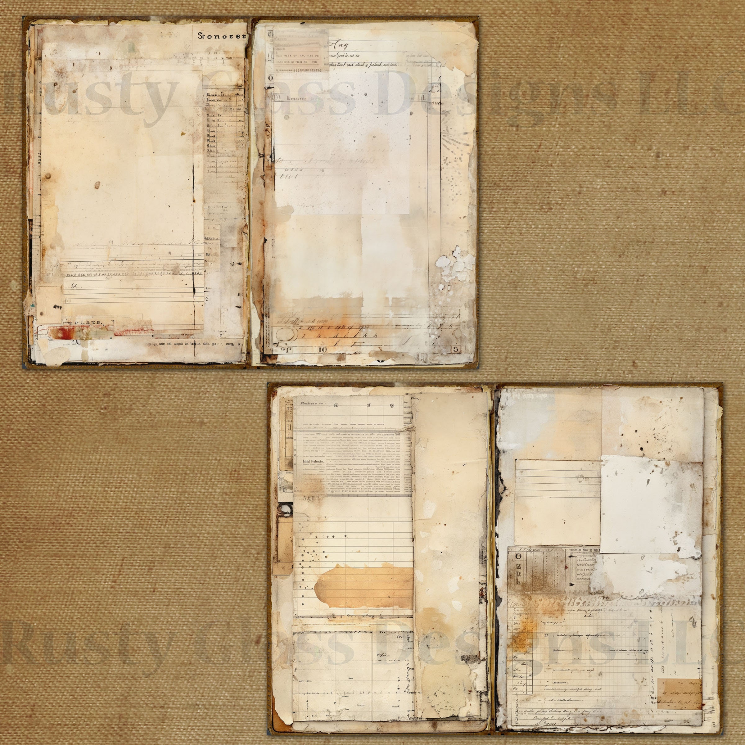 Ledger Stacks Junk Journal Pages, Set 5, Neutral Layered Journal Paper ...