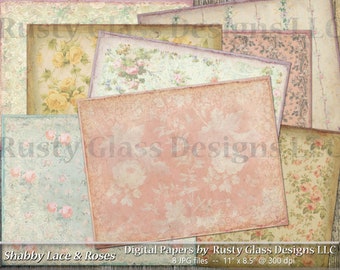 Shabby Lace Floral Papers Digital Paper Collage Sheet | Etsy