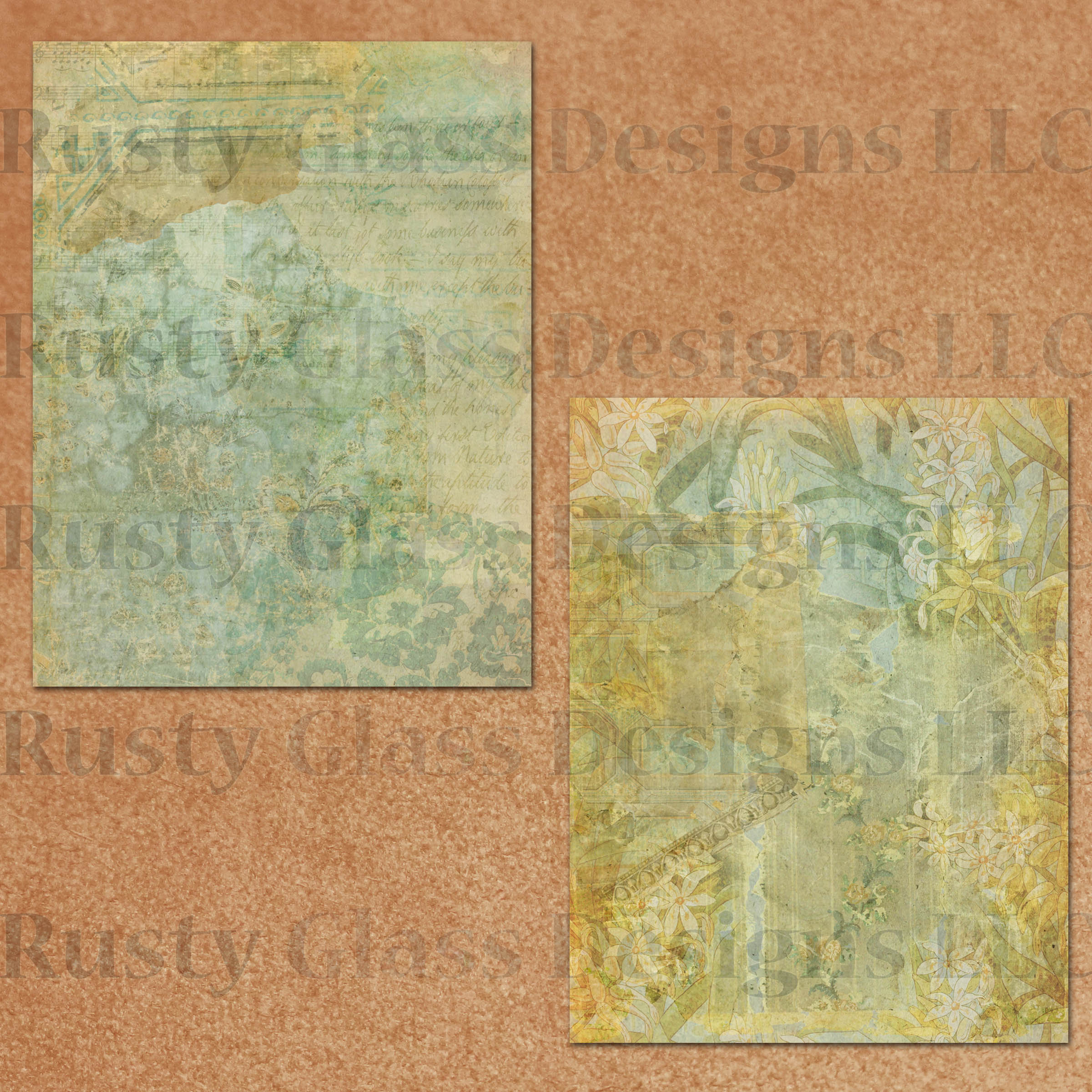 Digital Paper, Aqua and Peach Journal Pages, Turquoise Junk Journal ...