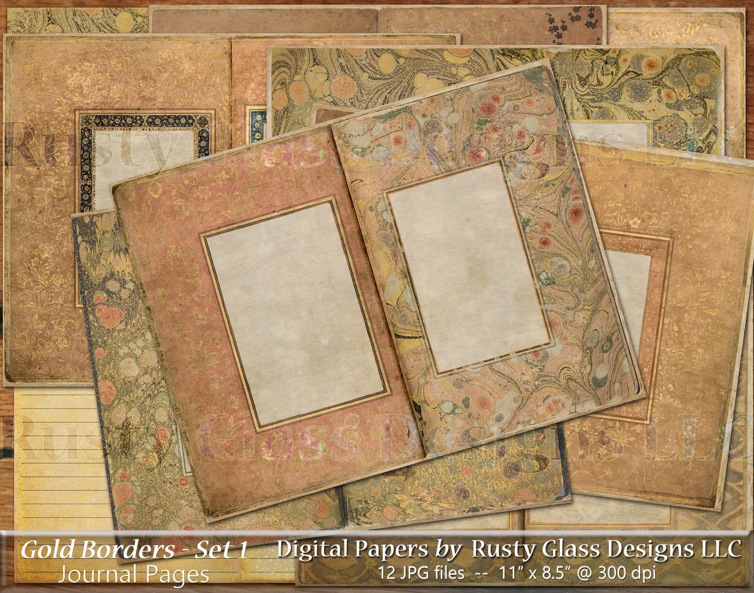 Gold Junk Journal Pages / Rose and Gold Borders / Digital Journal Pages ...