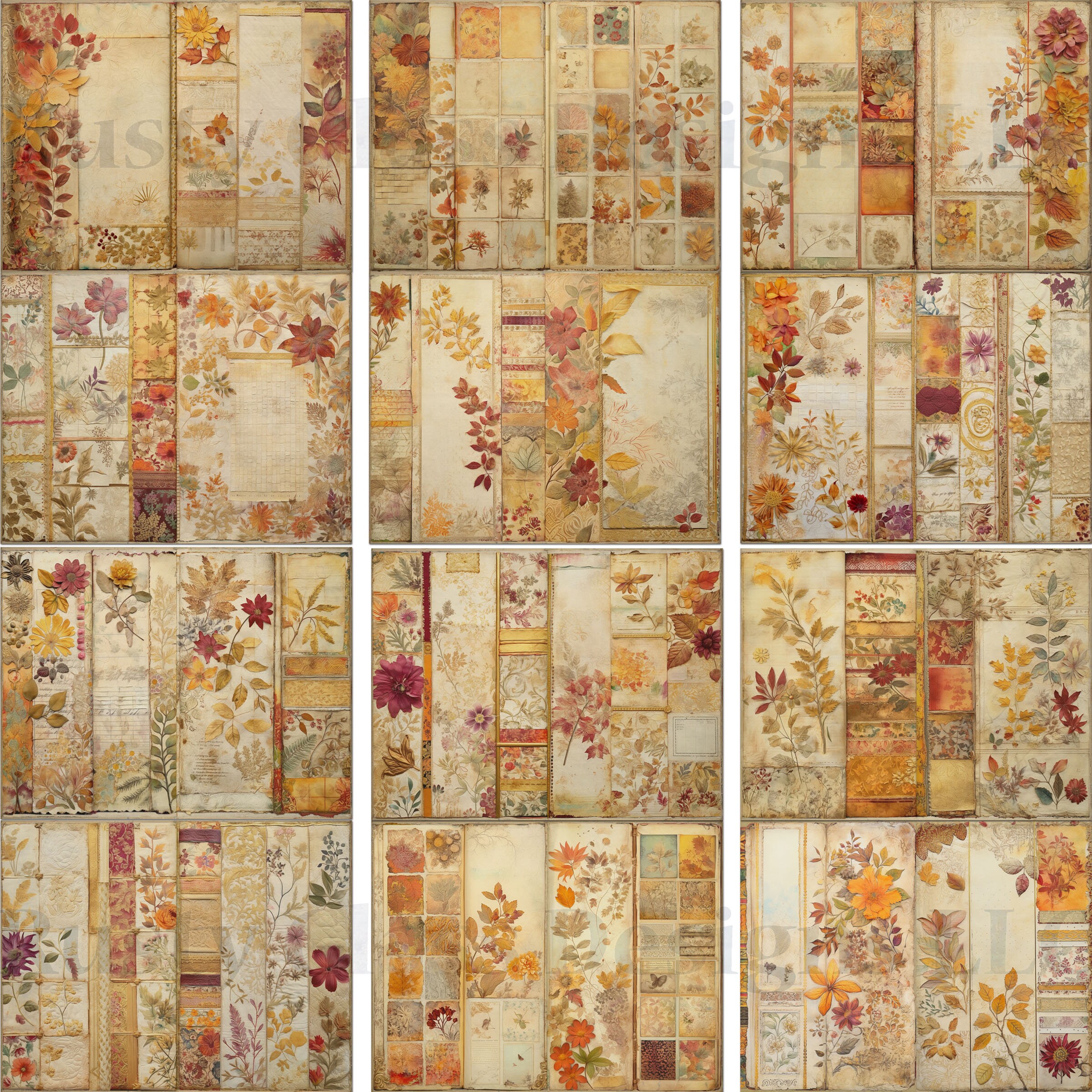 Autumn Junk Journal Pages, Fall Leaves Floral Collage Papers, Mixed ...