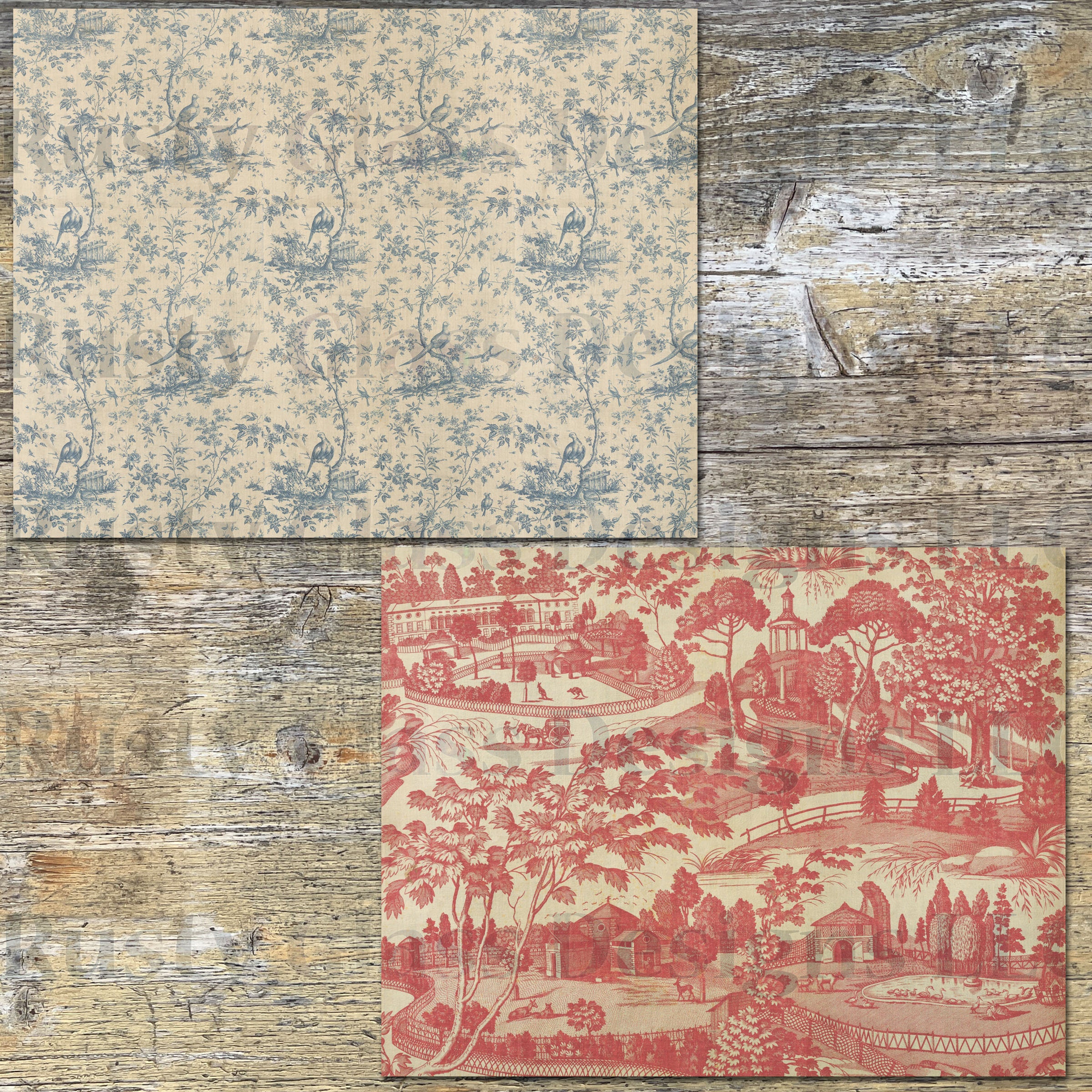 Junk Journal Papers, "fabric Toile - Set 3" / Toile Paper / Junk ...