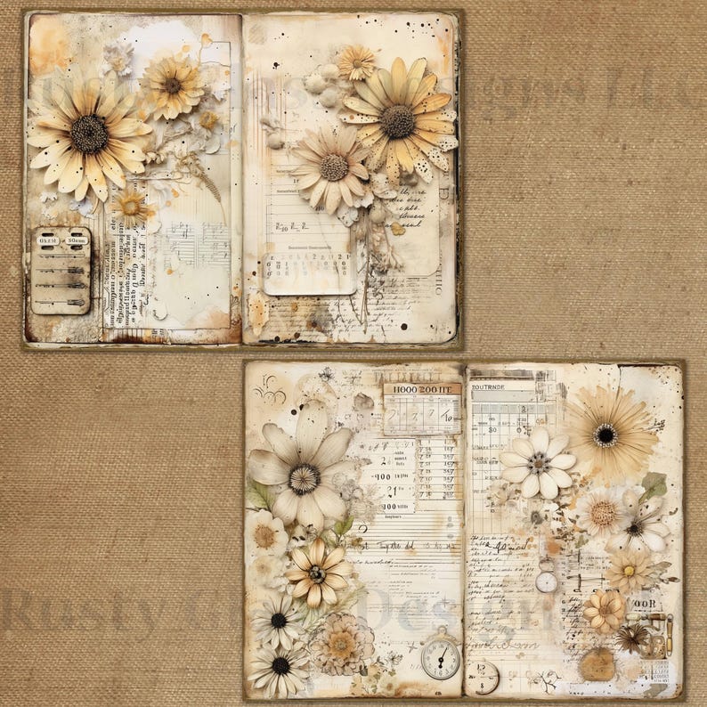 Printable Neutral Junk Journal Pages With Neutral Flowers and Ephemera ...