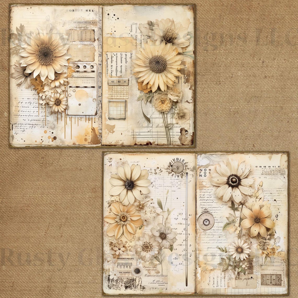 Printable Neutral Junk Journal Pages With Neutral Flowers and Ephemera ...