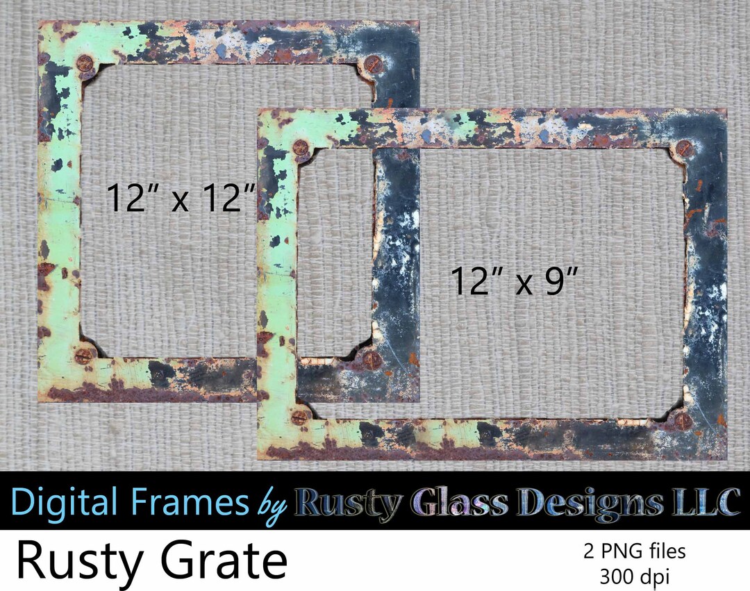 Digital Frames Set, "rusty Grate," 2 High-resolution PNG Files ...