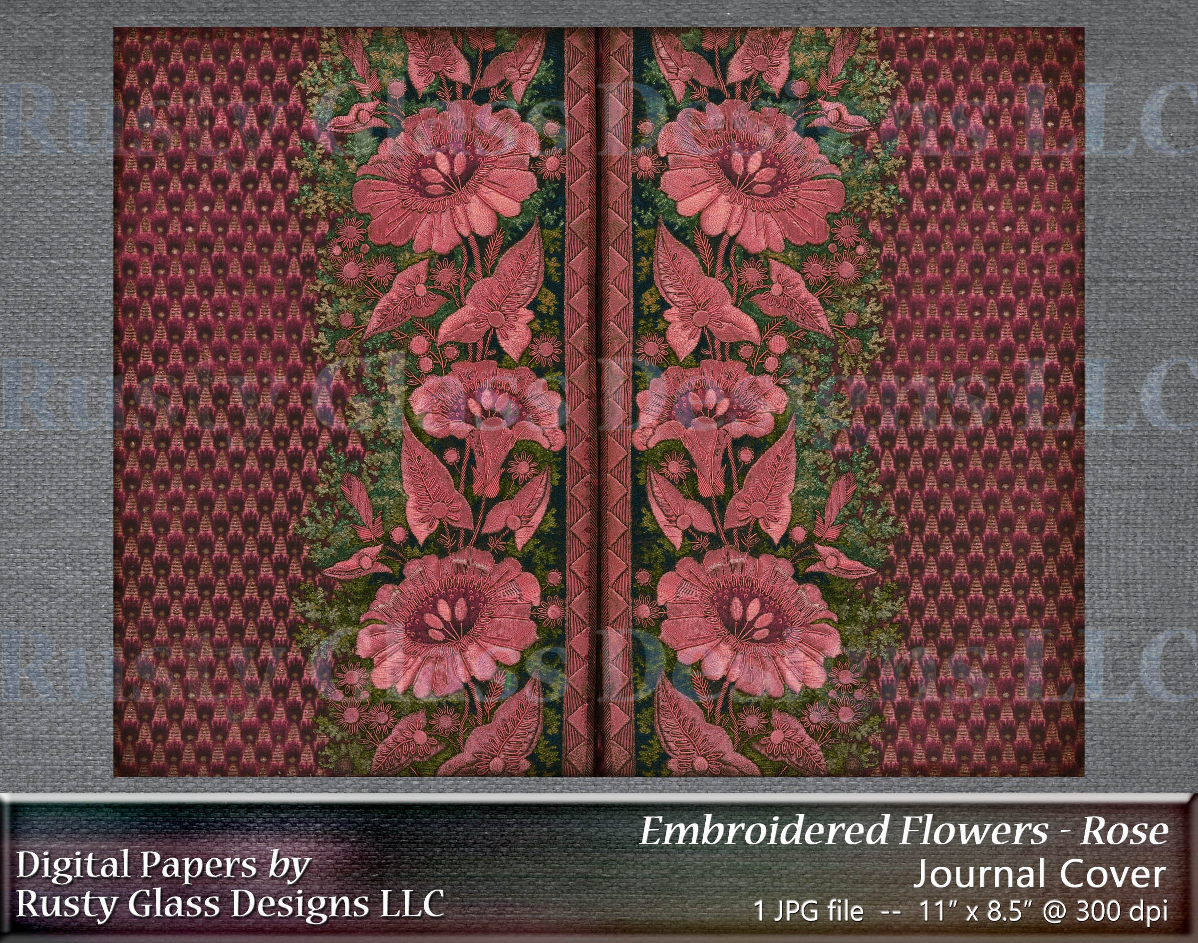 Rose Embroidered Flowers Digital Journal Cover / Journal Cover ...