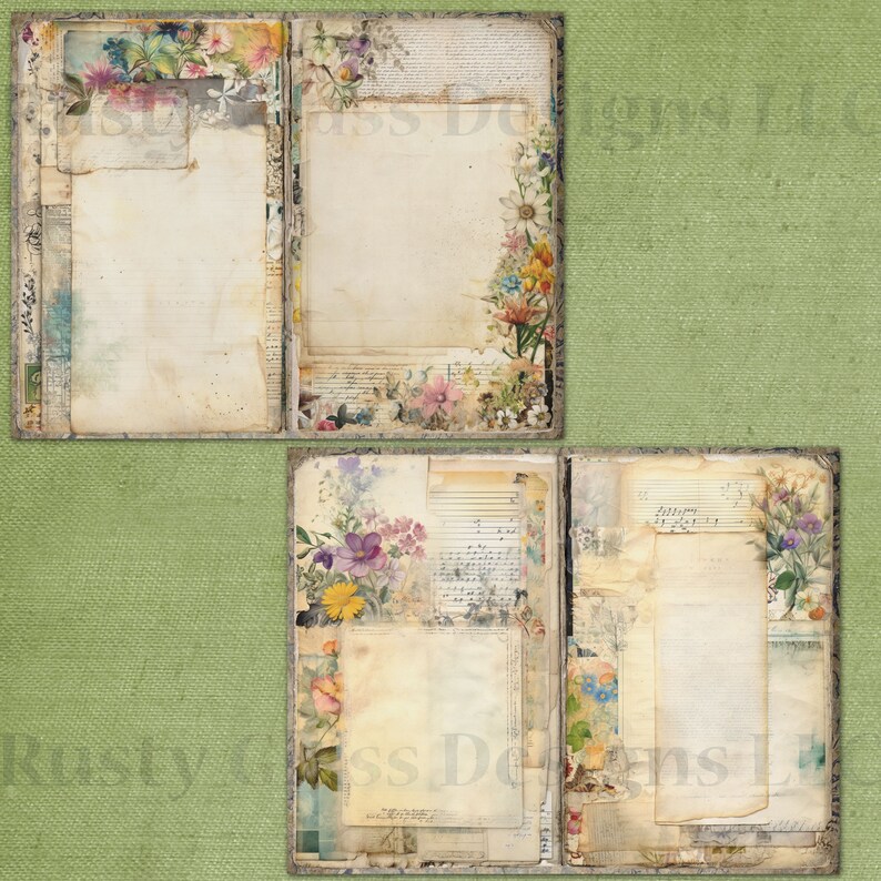 Botanical Floral Collage Junk Journal Pages Set 2, Shabby Chic Floral ...