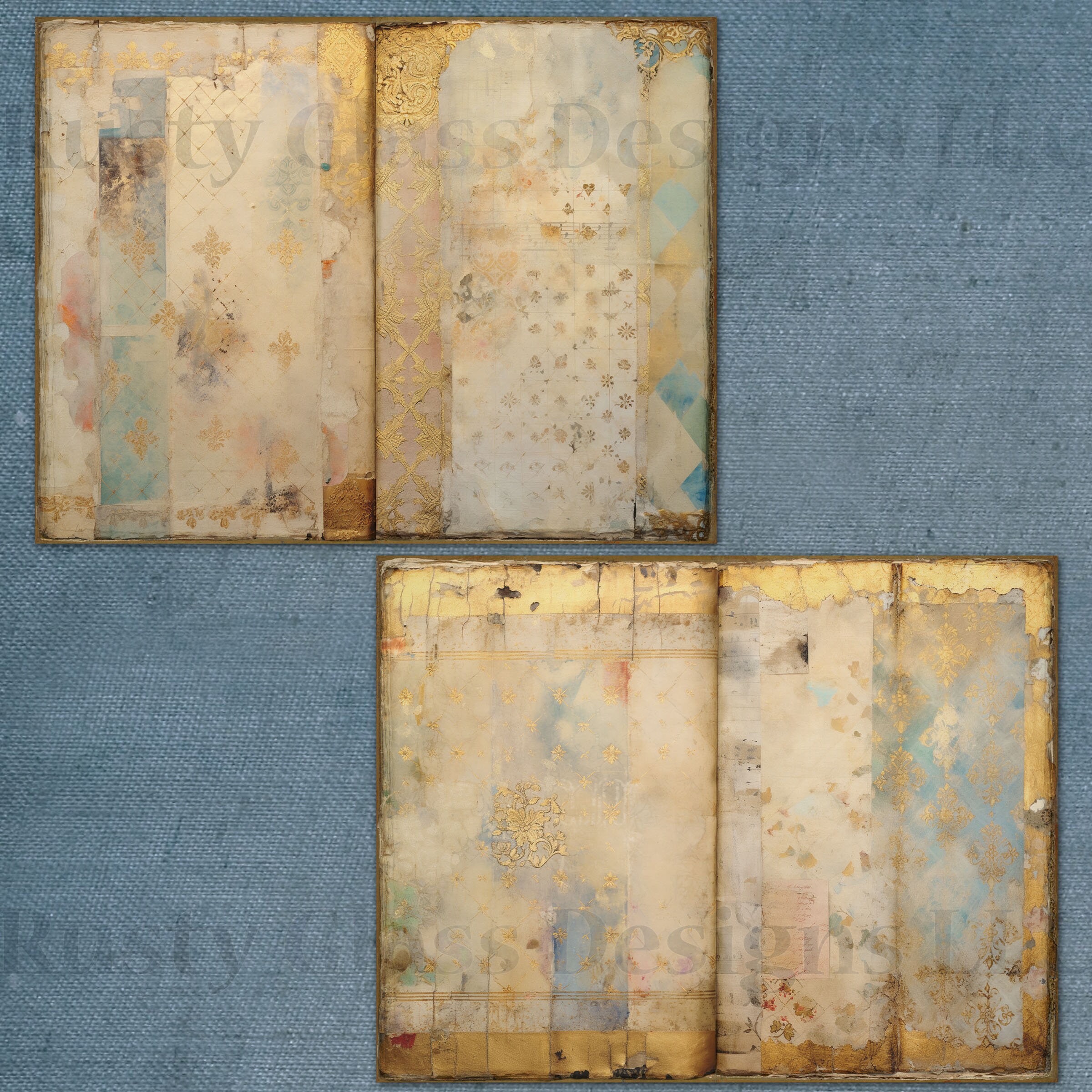 Printable Journal Pages, Gold Pattern Journal, Beige Blue and Gold Junk ...