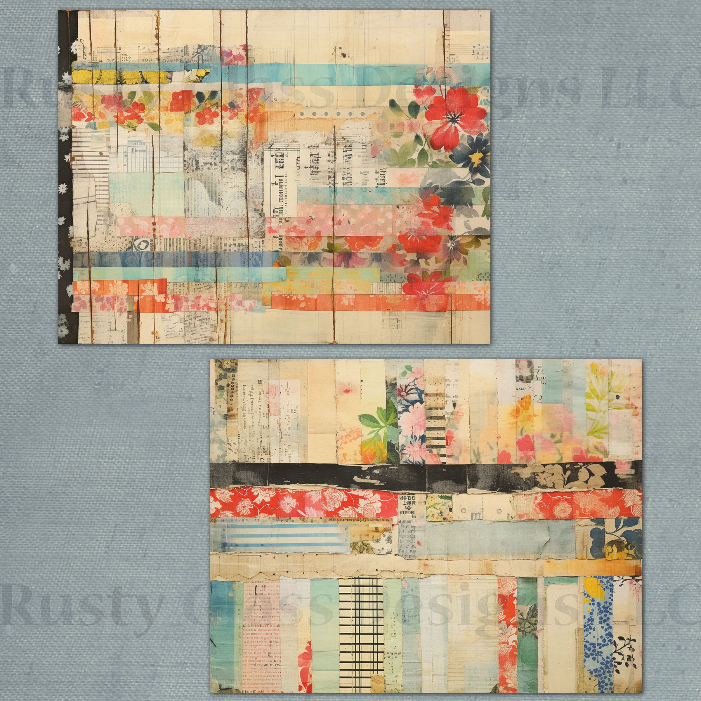 Digital Collage Background Journal Paper, Printable Junk Journal Pages ...