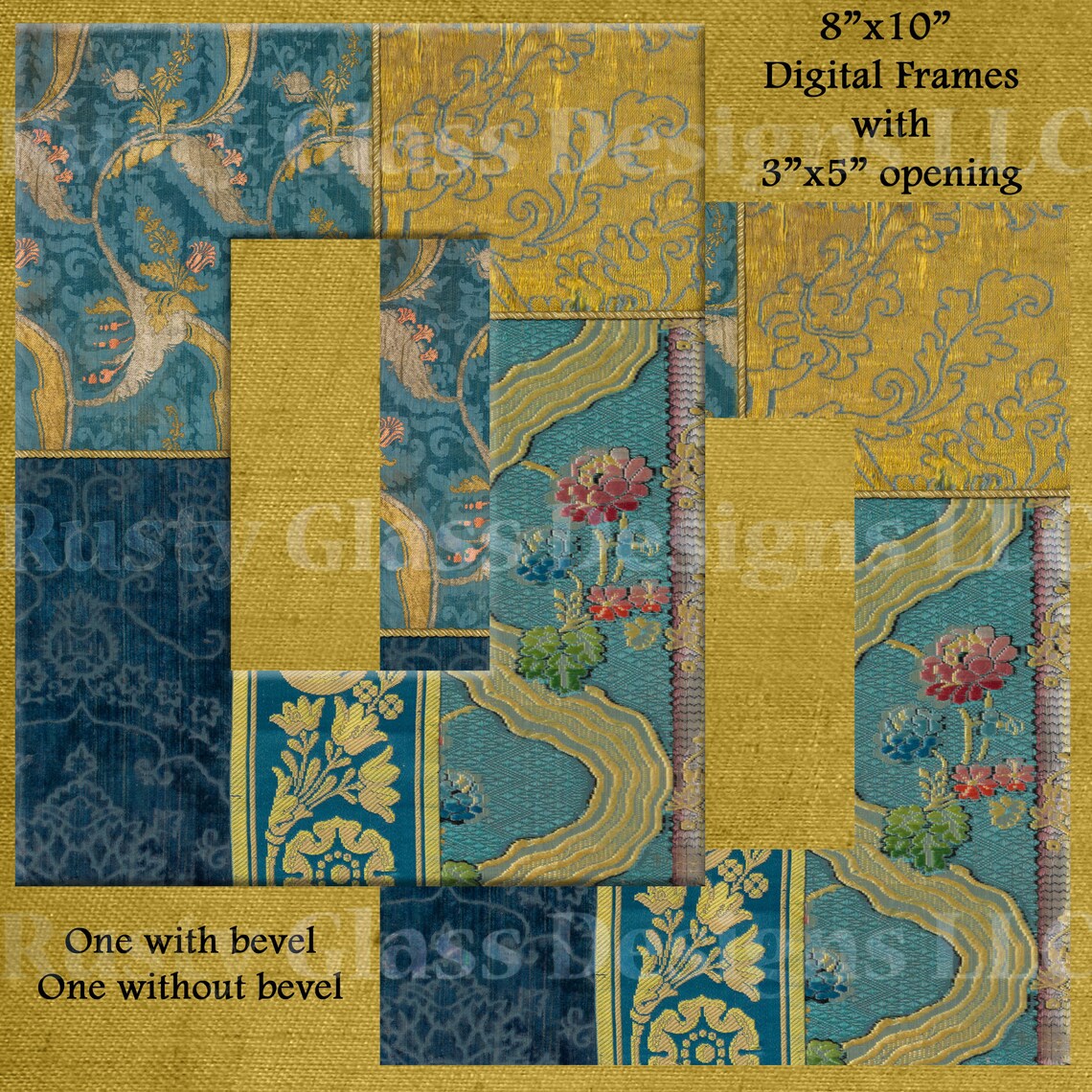 Blue Gold Frame / Digital Frames / Printable Frame / Digital - Etsy