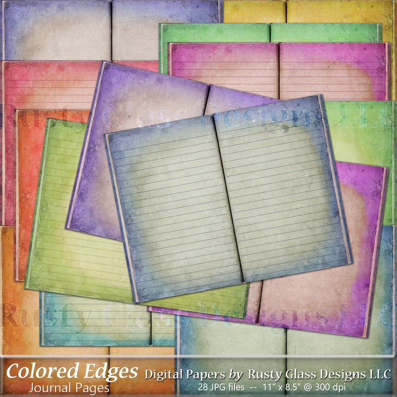Colored Edges Junk Journal Pages, Colorful Grunge Journal, Blank and ...