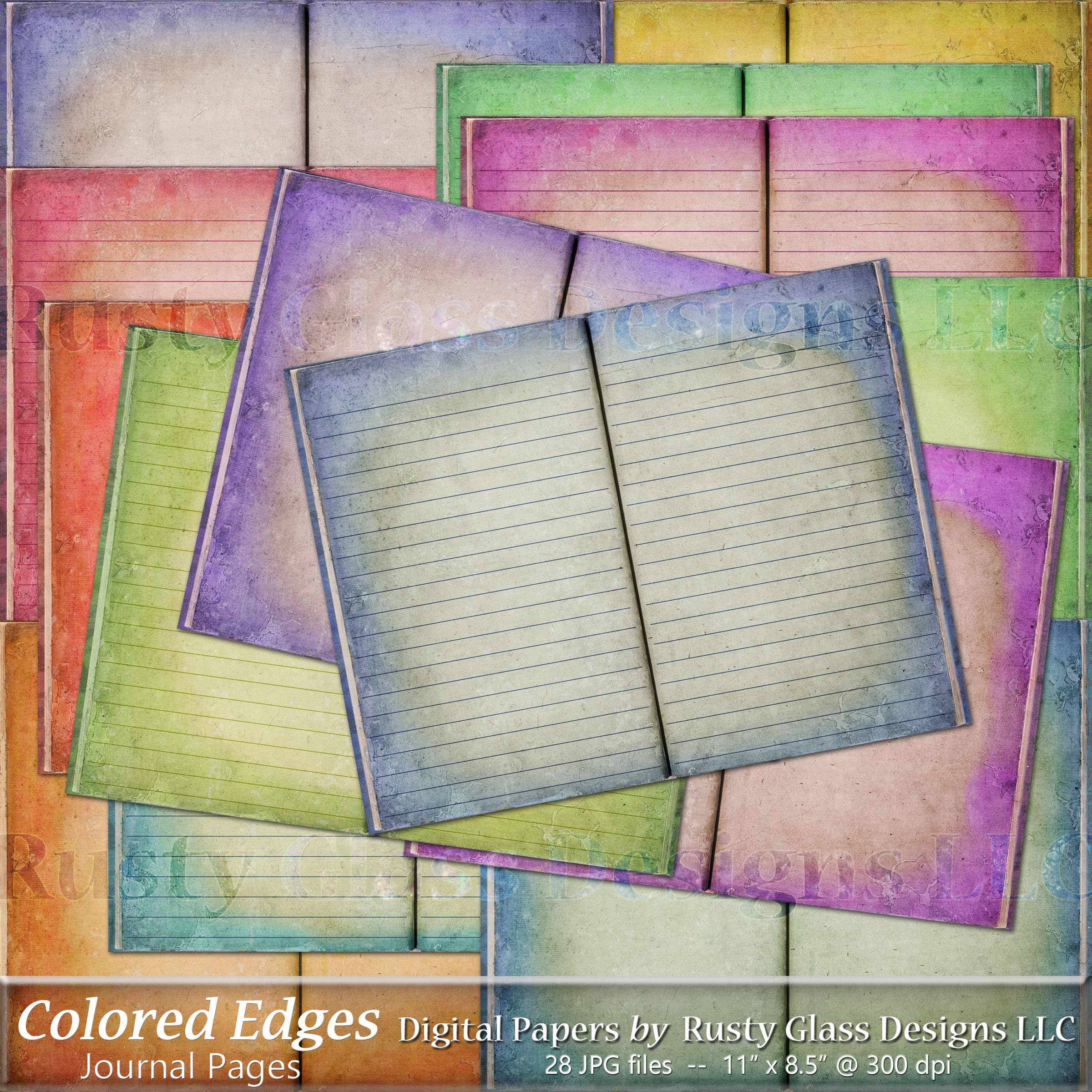 Colored Edges Junk Journal Pages, Colorful Grunge Journal, Blank and ...