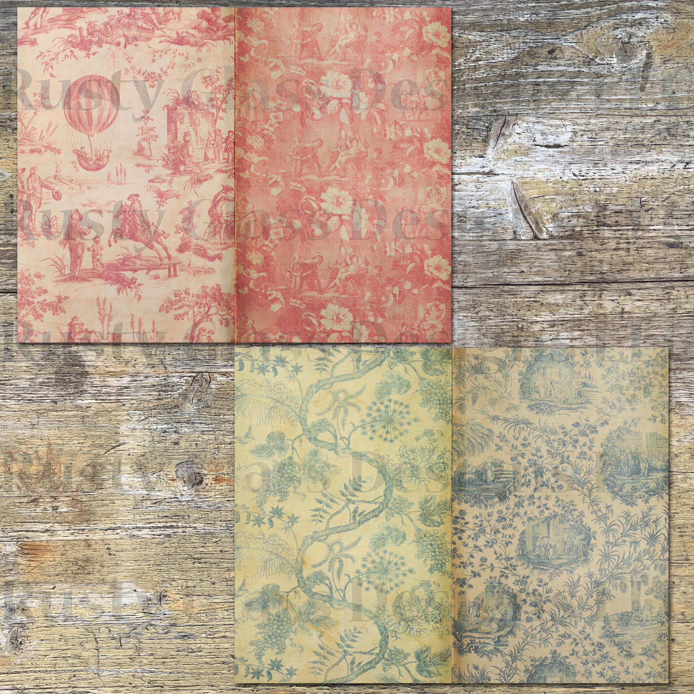 Junk Journal, "fabric Toile - Set 1" / Junk Journal Pages / Digital ...