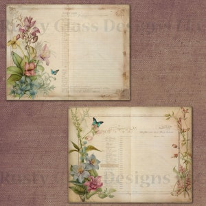 Printable Junk Journal Pages, Pastel Botanical Ledger Journal Pages Set ...