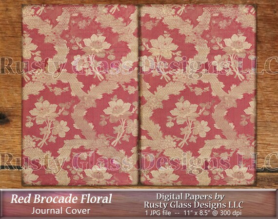 Red Brocade Floral Journal Cover Digital Journal Cover Junk - Etsy