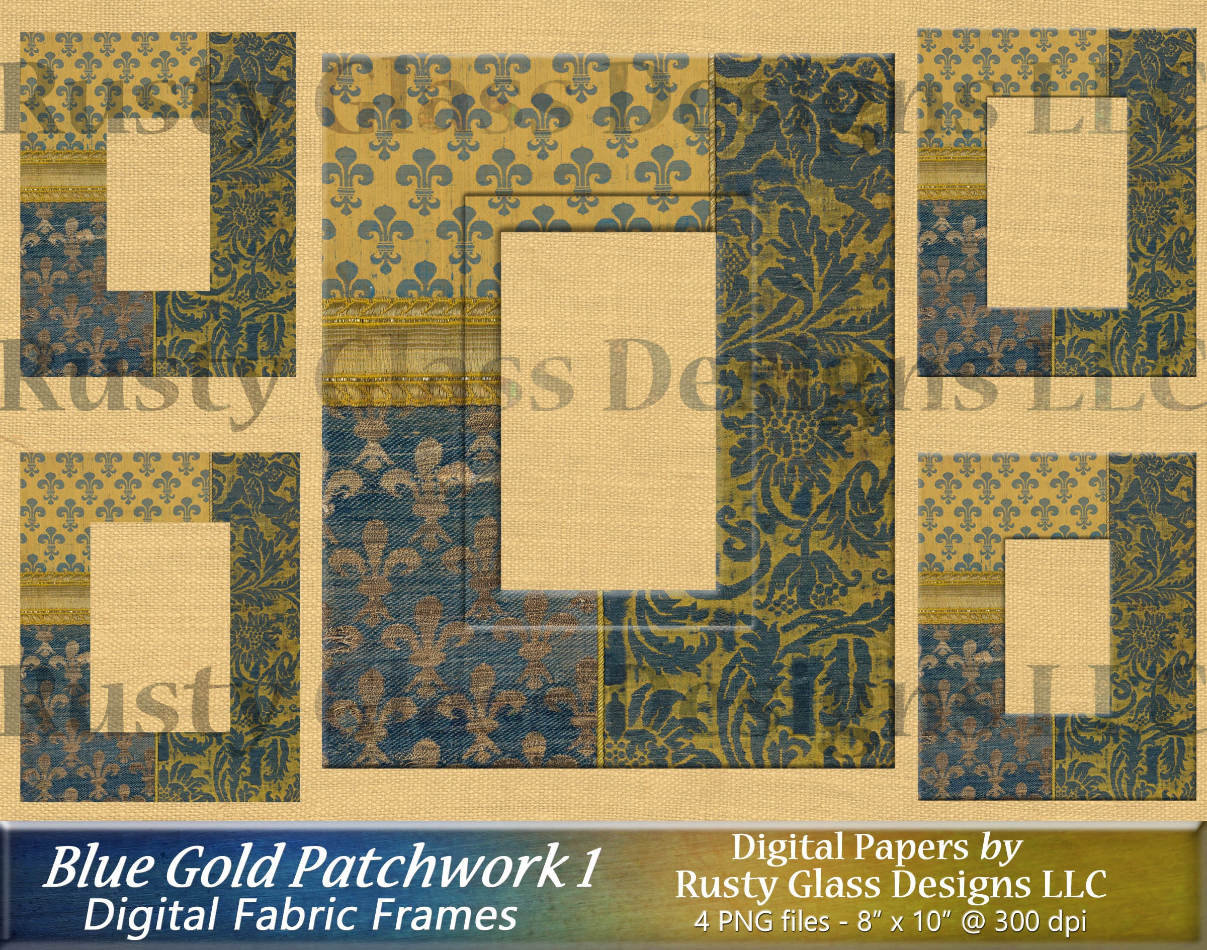 Blue Gold Frame / Digital Frames / Printable Frame / Digital Picture ...