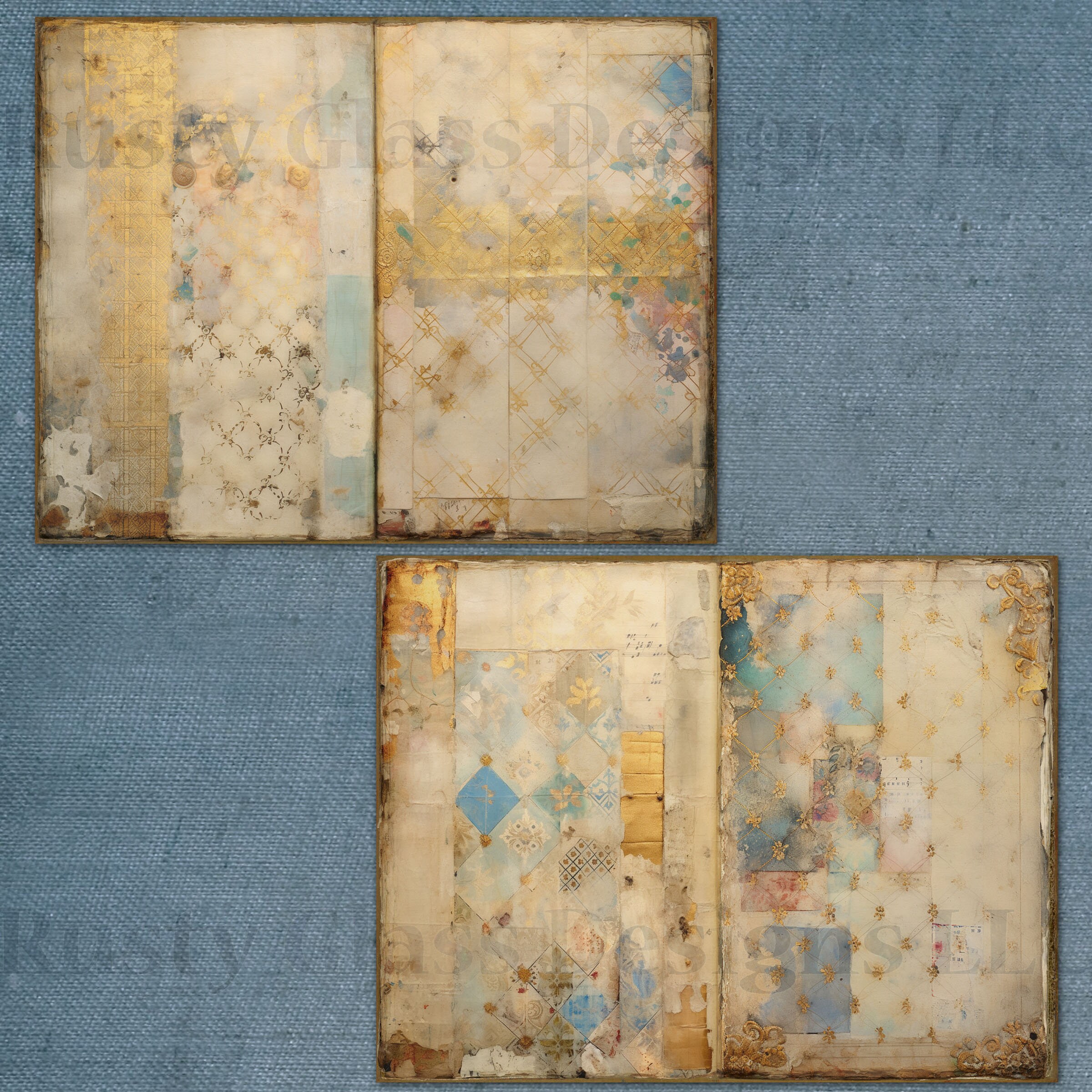 Printable Journal Pages, Gold Pattern Journal, Beige Blue and Gold Junk ...