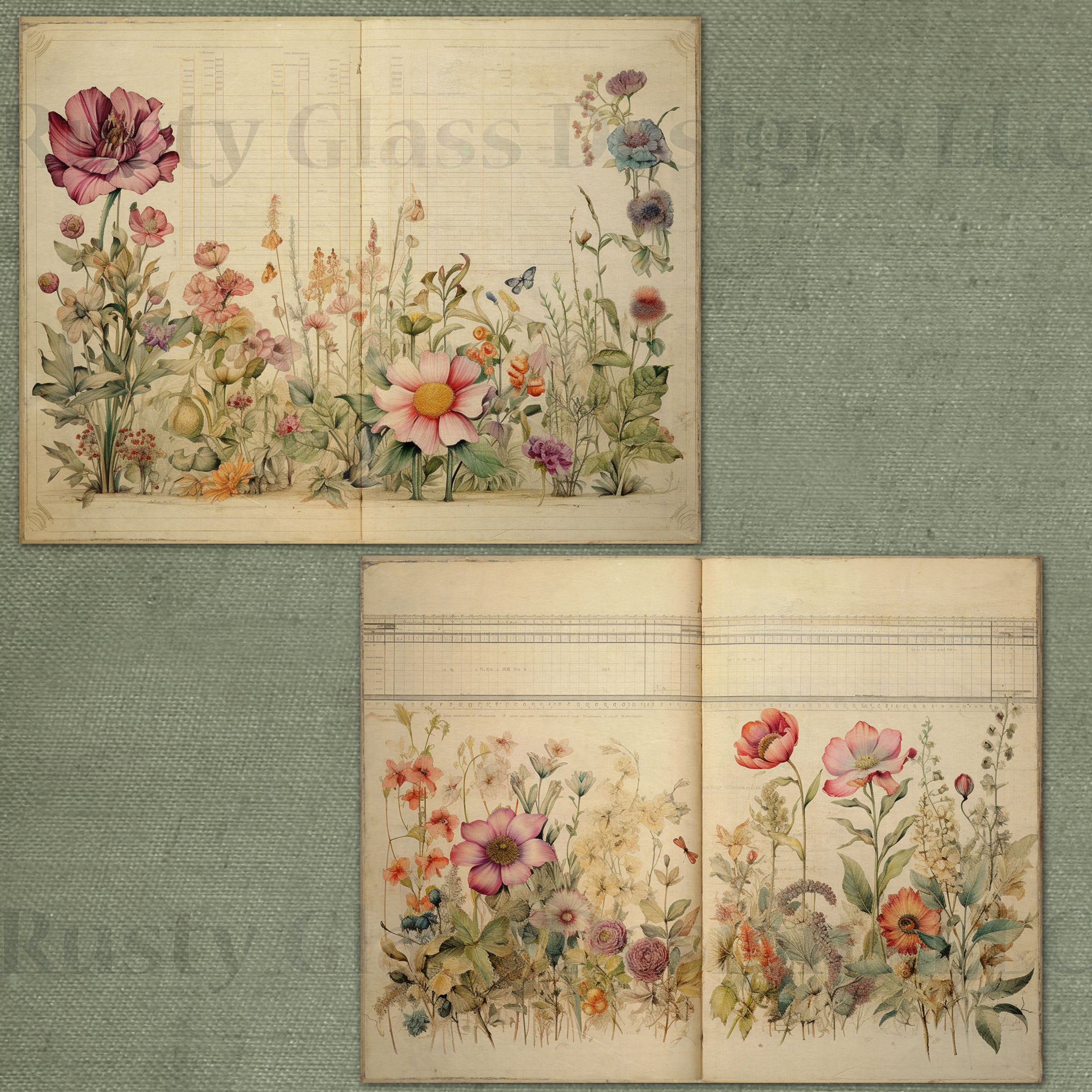 Pastel Botanical Ledger Journal Pages Set 2 / Printable Junk Journal ...