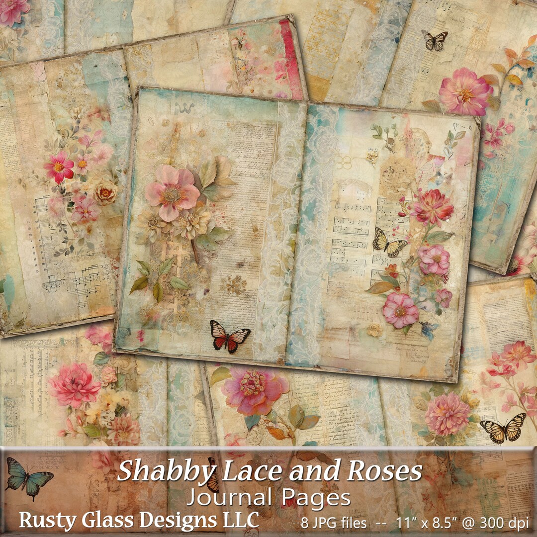 Shabby Lace and Roses Junk Journal, Printable Junk Journal Pages ...