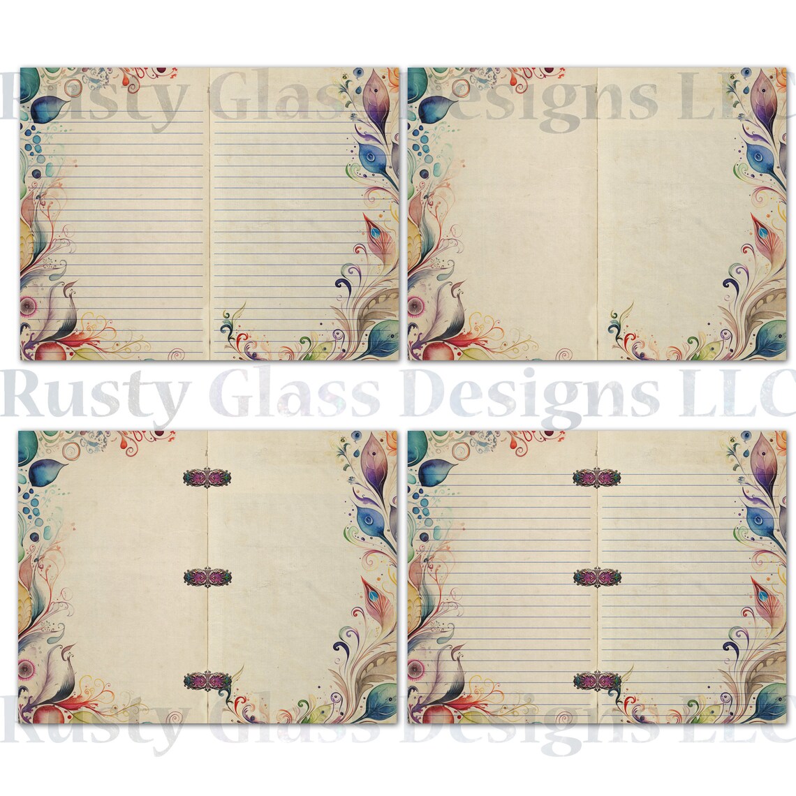 Colorful Ornamental Border Junk Journal Pages, Printable Journal Pages ...