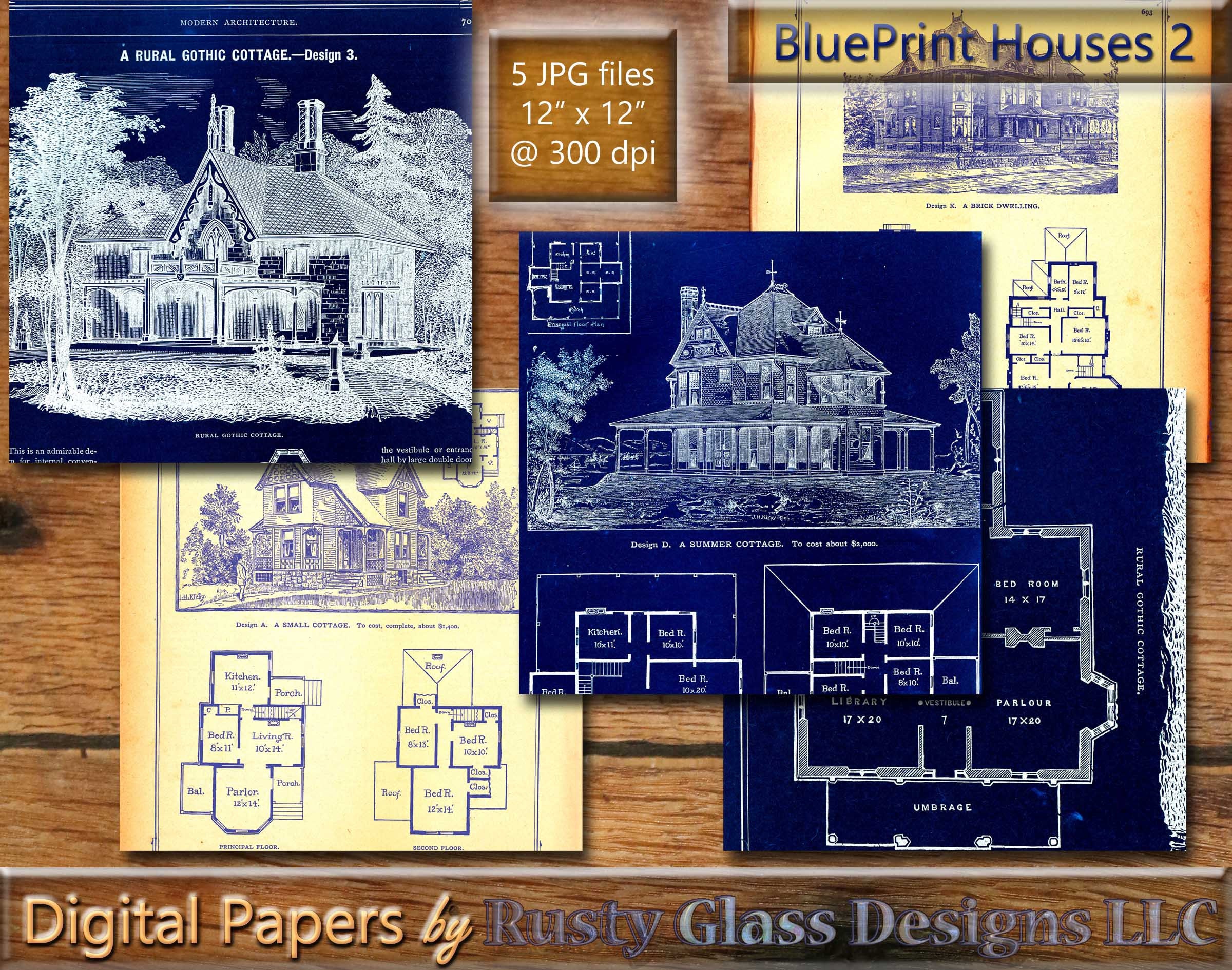 Digital Backgrounds, "blueprint Houses 2" / Digital Papers ...