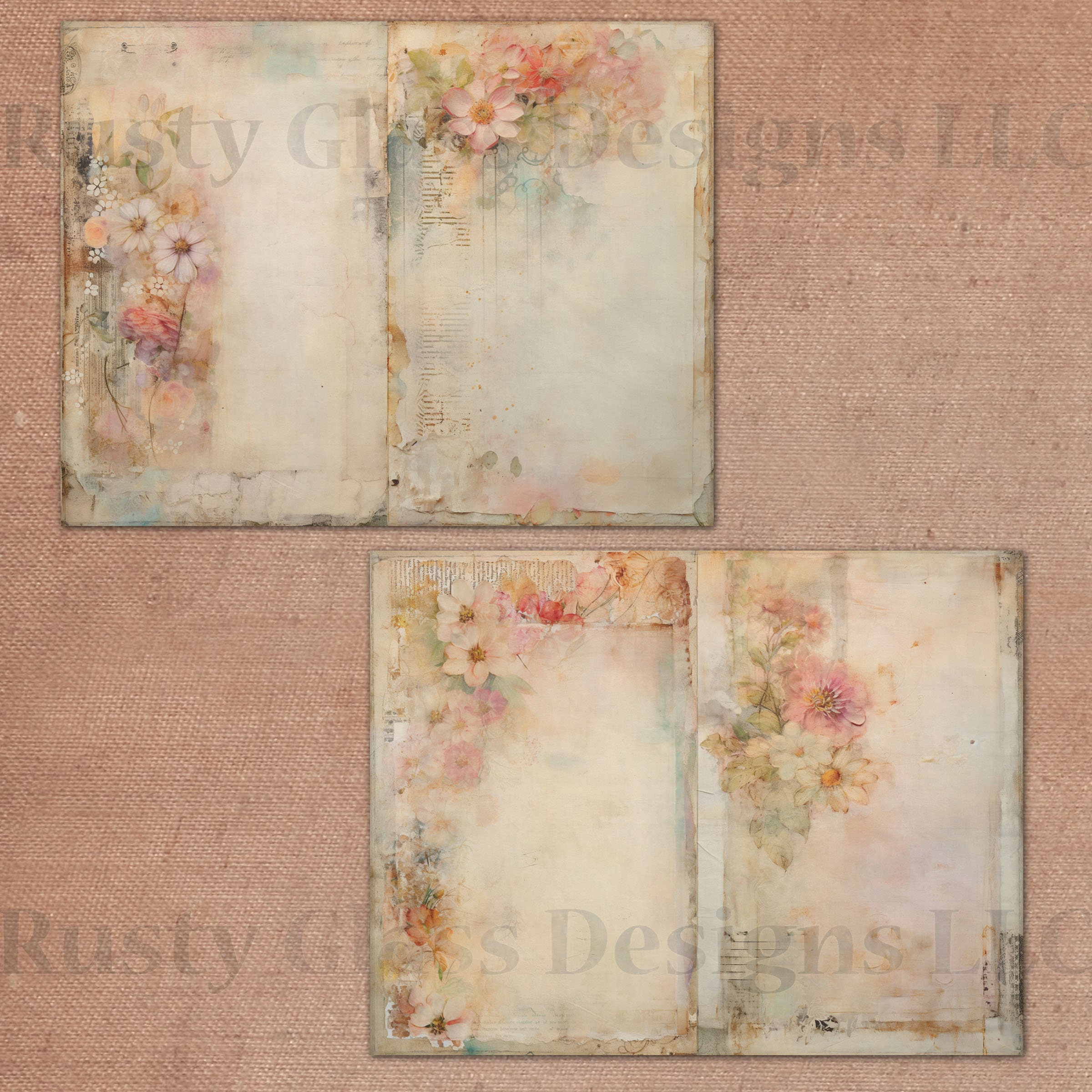 Shabby Pink Florals Junk Journal Pages, Printable Floral Journal Half ...
