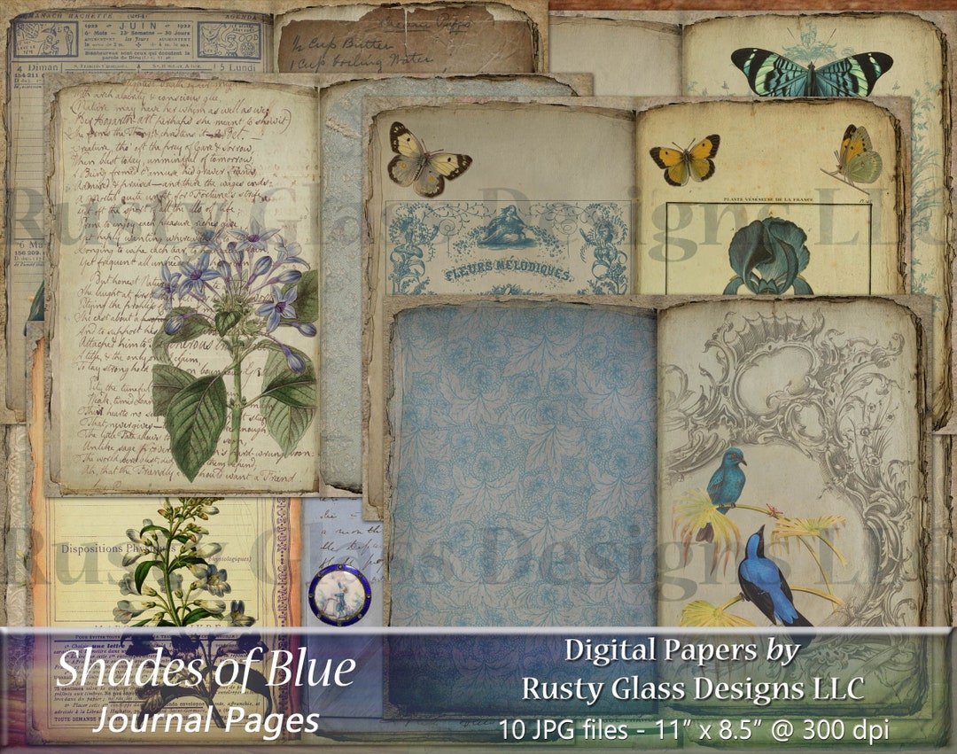 Junk Journal, "shades of Blue" / Digital Journal Pages / Junk Journal ...