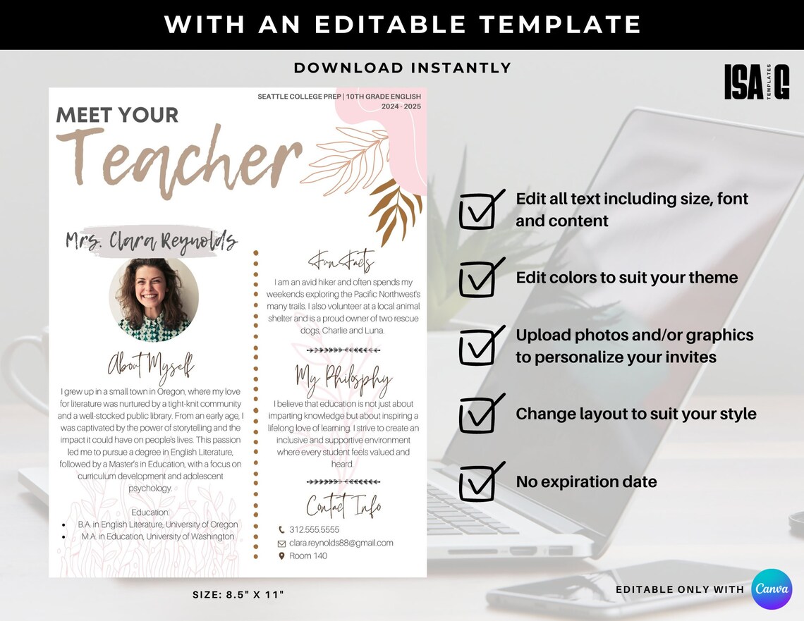 ABOUT ME Teacher Template - Boho Design - Etsy