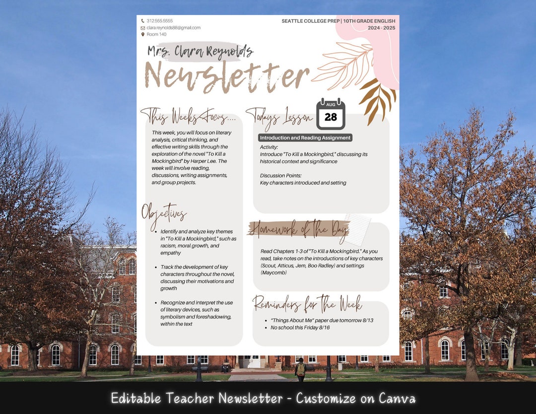 NEWSLETTER Teacher Template - Boho Design - Etsy