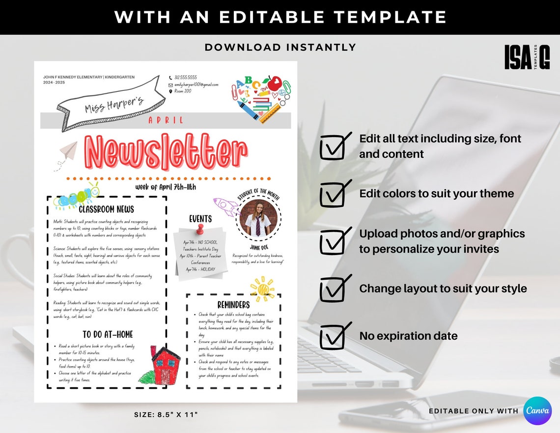 NEWSLETTER Teacher Template Crayon Design - Etsy