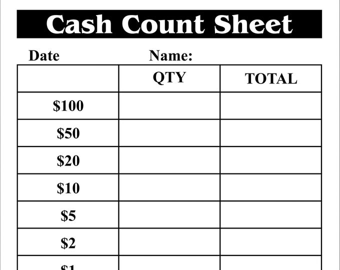 Cash Breakdown, Count Sheet, Cash Breakdown Slip PDF, Cash Withdrawal ...