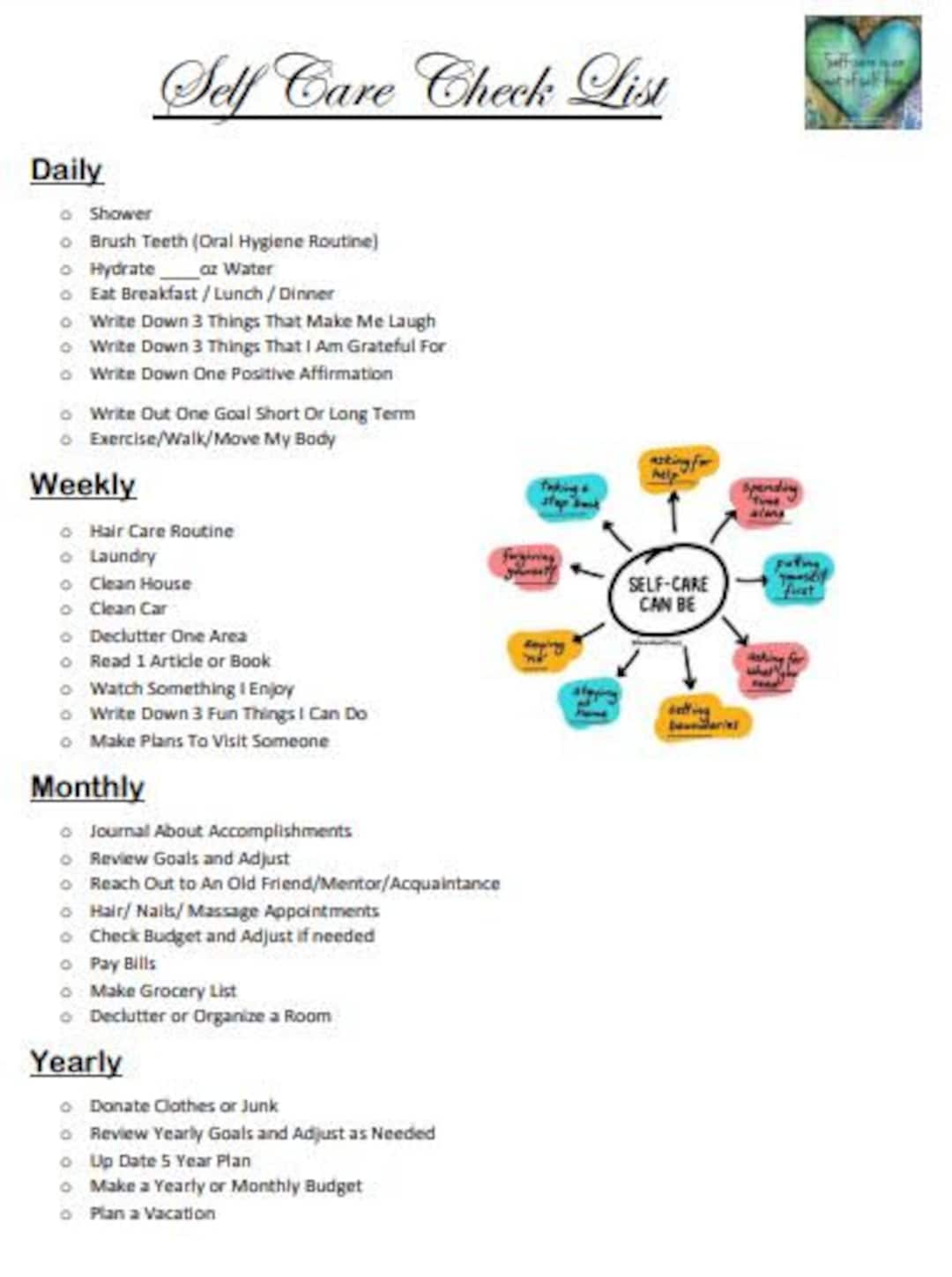 Self Care Check List, Self Care Planner, Wellness Planner, Self Care ...