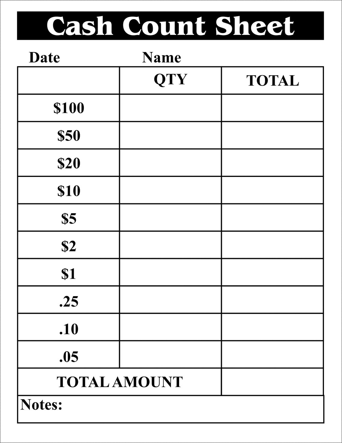 Cash Breakdown, Count Sheet, Cash Breakdown Slip PDF, Cash Withdrawal ...