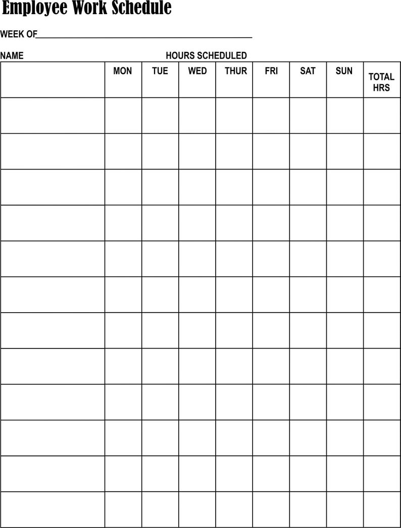 Employee Weekly Time Sheet 8.5x11 Digital Download PDF Printable Chart ...