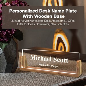 Customized Illuminated Acrylic Desk Name Plate With Wooden Base ...