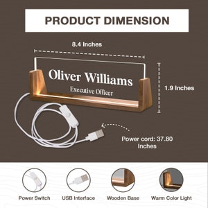 Customized Illuminated Acrylic Desk Name Plate With Wooden Base ...