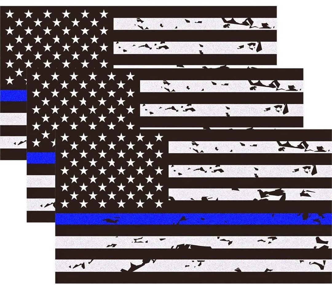 3 Pack Reflective New Tattered Thin Blue Line US Flag Decal Stickers ...
