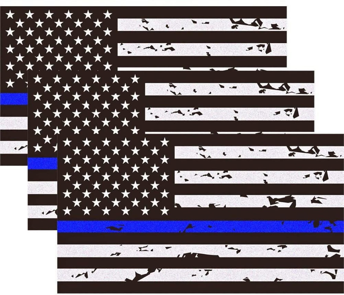 3 Pack Reflective New Tattered Thin Blue Line US Flag Decal | Etsy